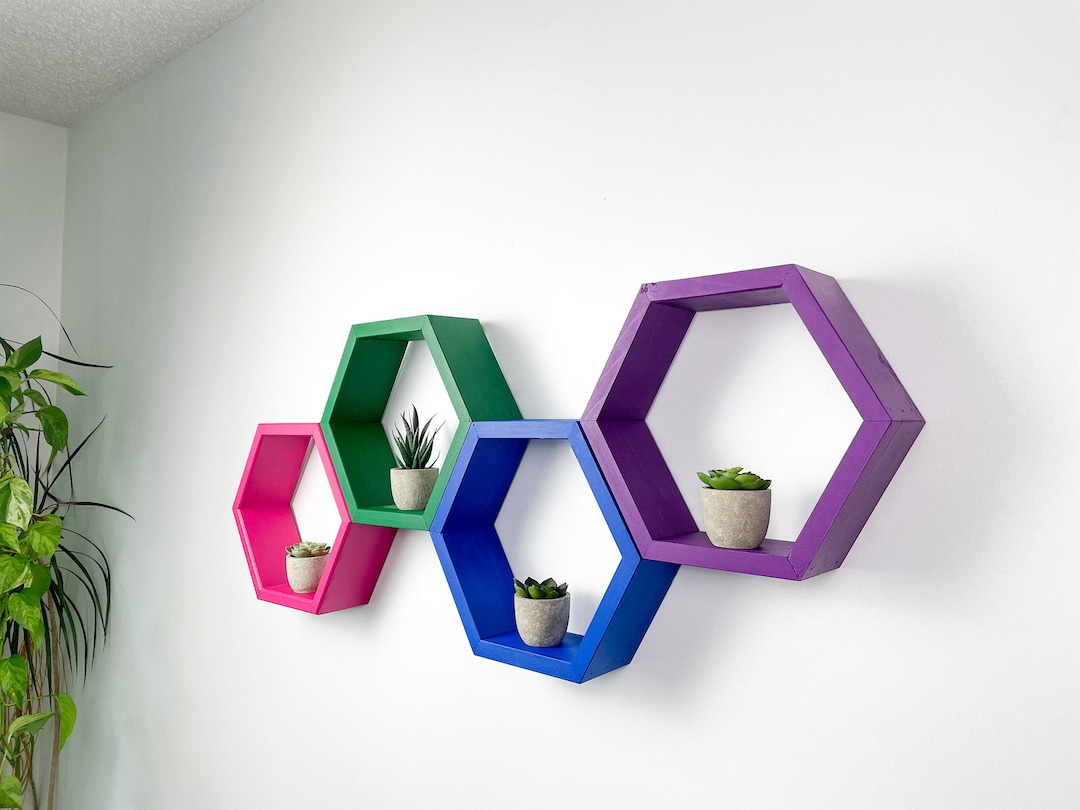 Multi-colored Hexagon Shelves (set of 4): Honeycomb Wall Decor - Etsy