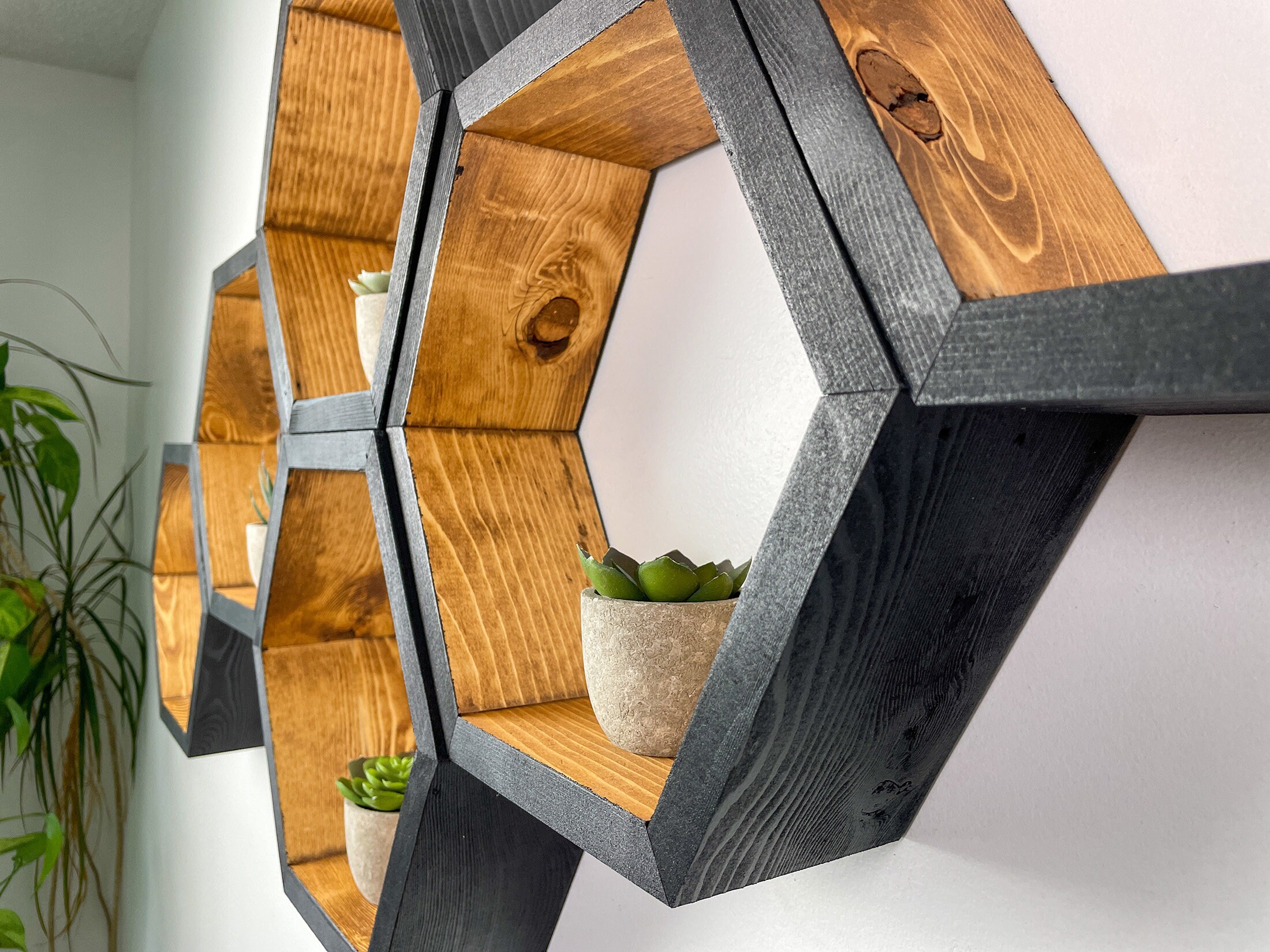 Set of 6 Two-tone Hexagon Shelves: Honeycomb Wall Decor - Etsy