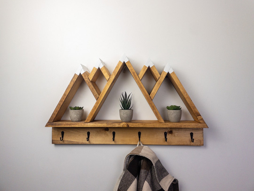 5 Peak Mountain Shelf With Hooks - Rustic Decor - Adventure Decor - Etsy