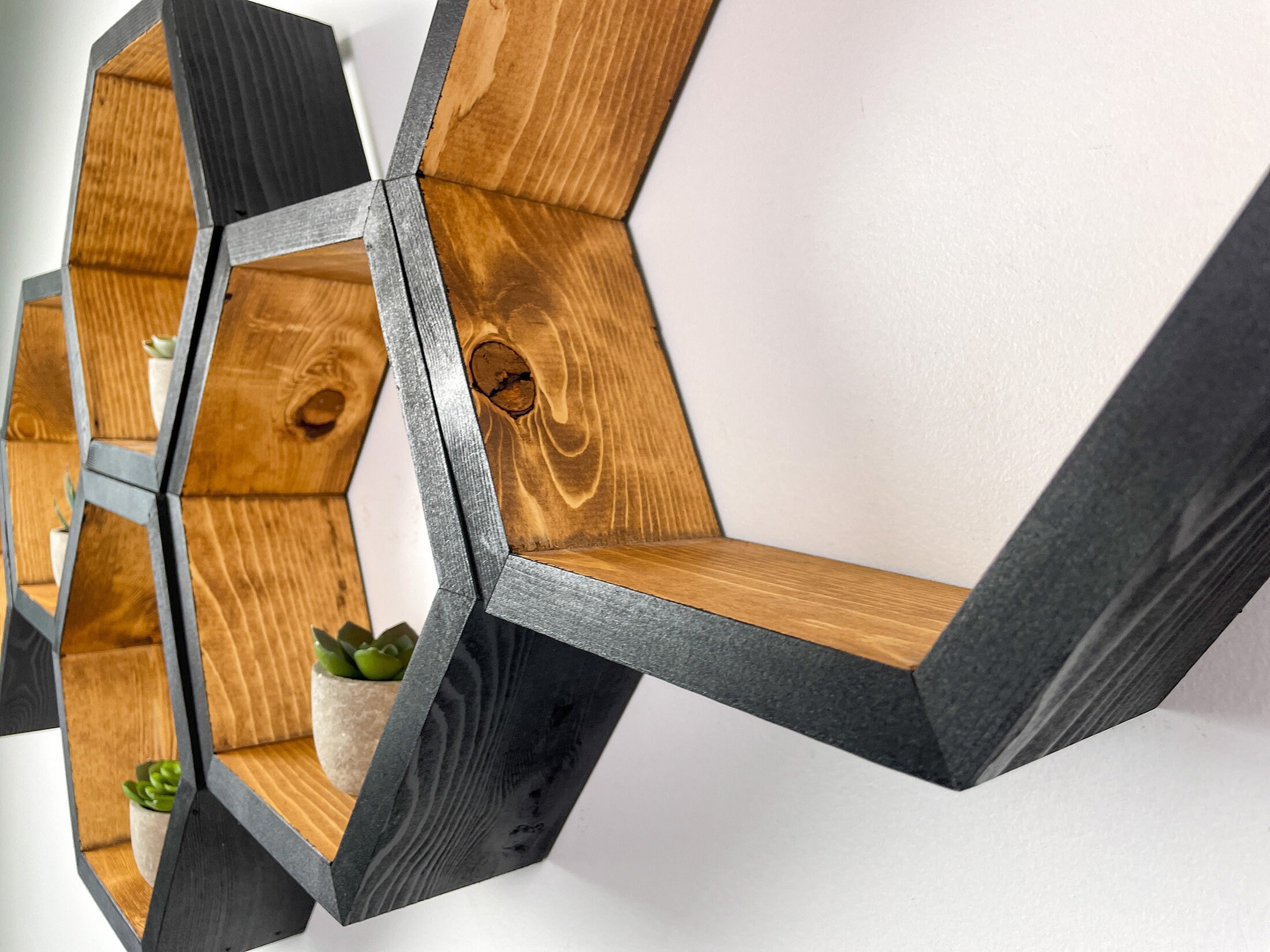 Set of 6 Two-tone Hexagon Shelves: Honeycomb Wall Decor - Etsy