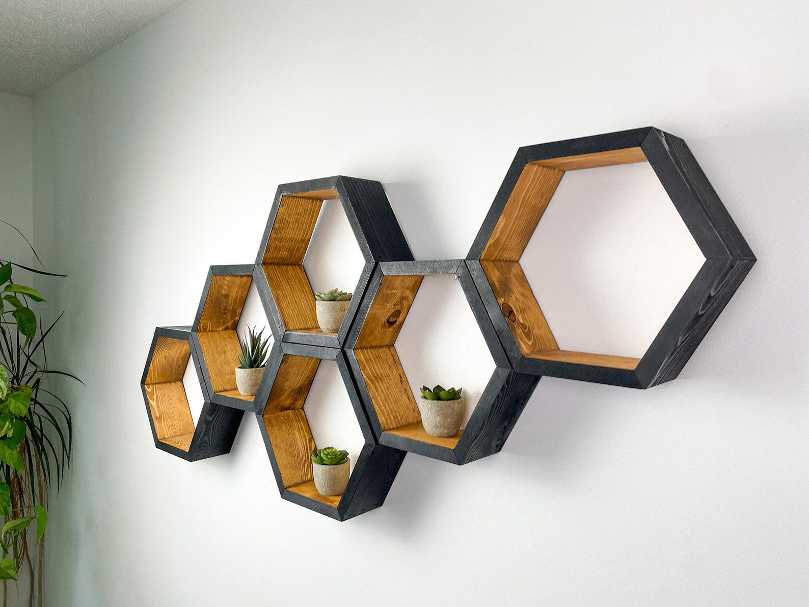 Set of 6 Two-tone Hexagon Shelves: Honeycomb Wall Decor - Etsy