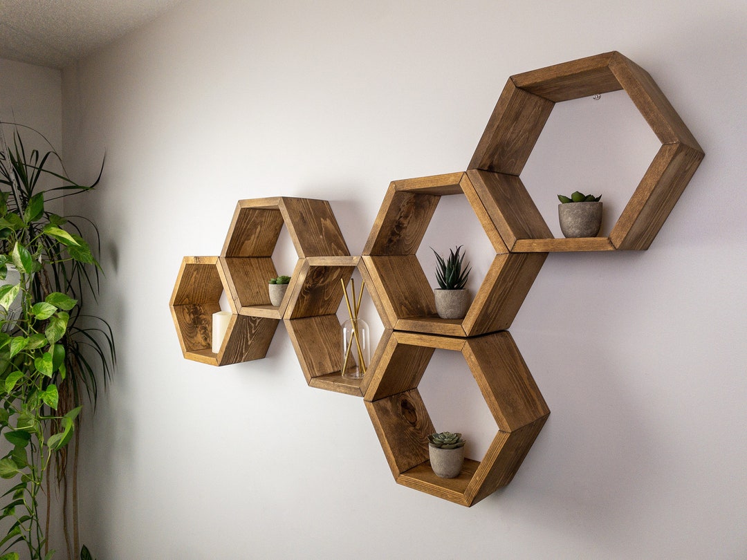 Set of 6 Hexagon Shelves, 5.5" Wide Hexagons Shelves, Honeycomb Shelves ...