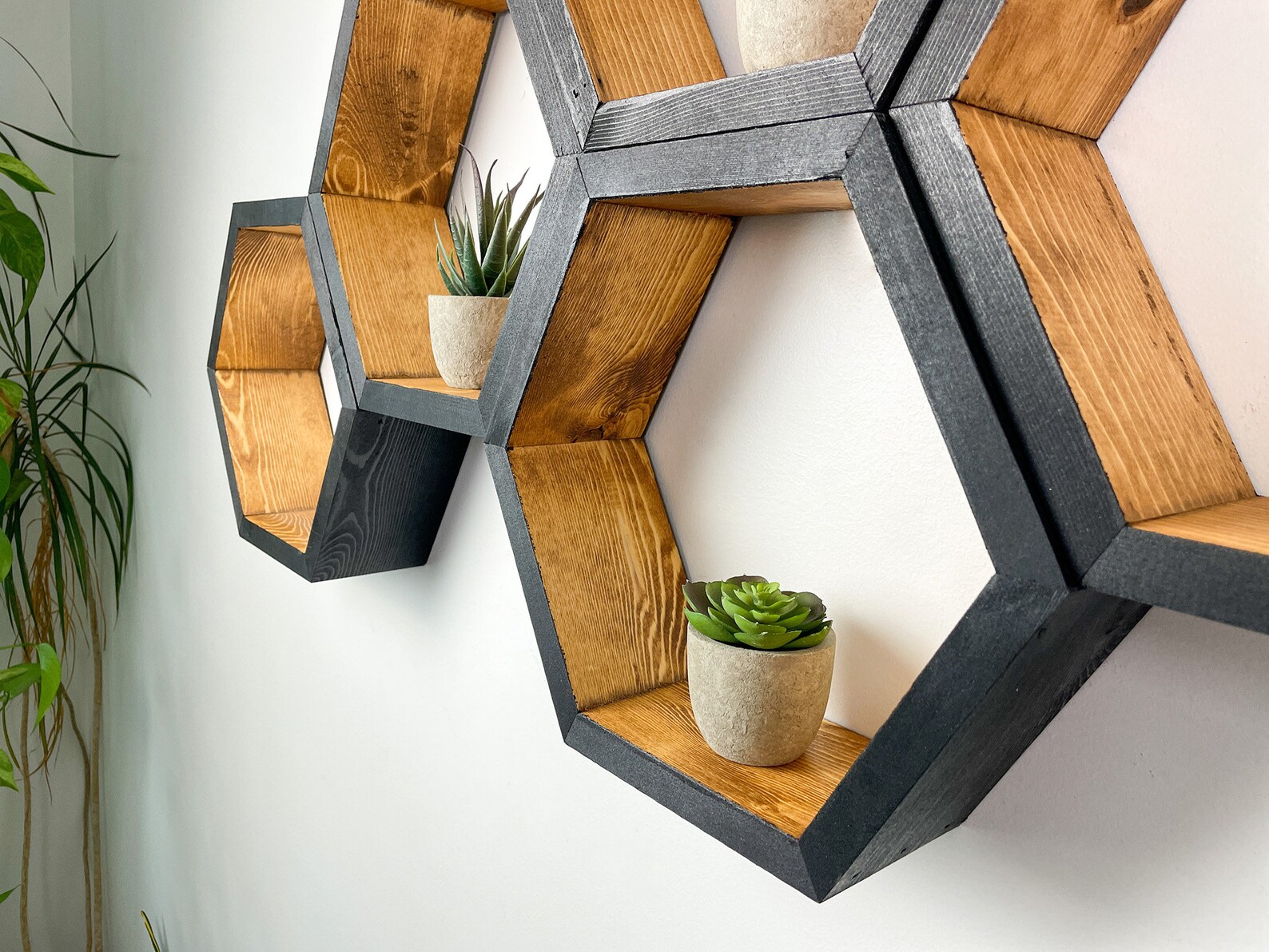 Set of 6 Two-tone Hexagon Shelves: Honeycomb Wall Decor - Etsy