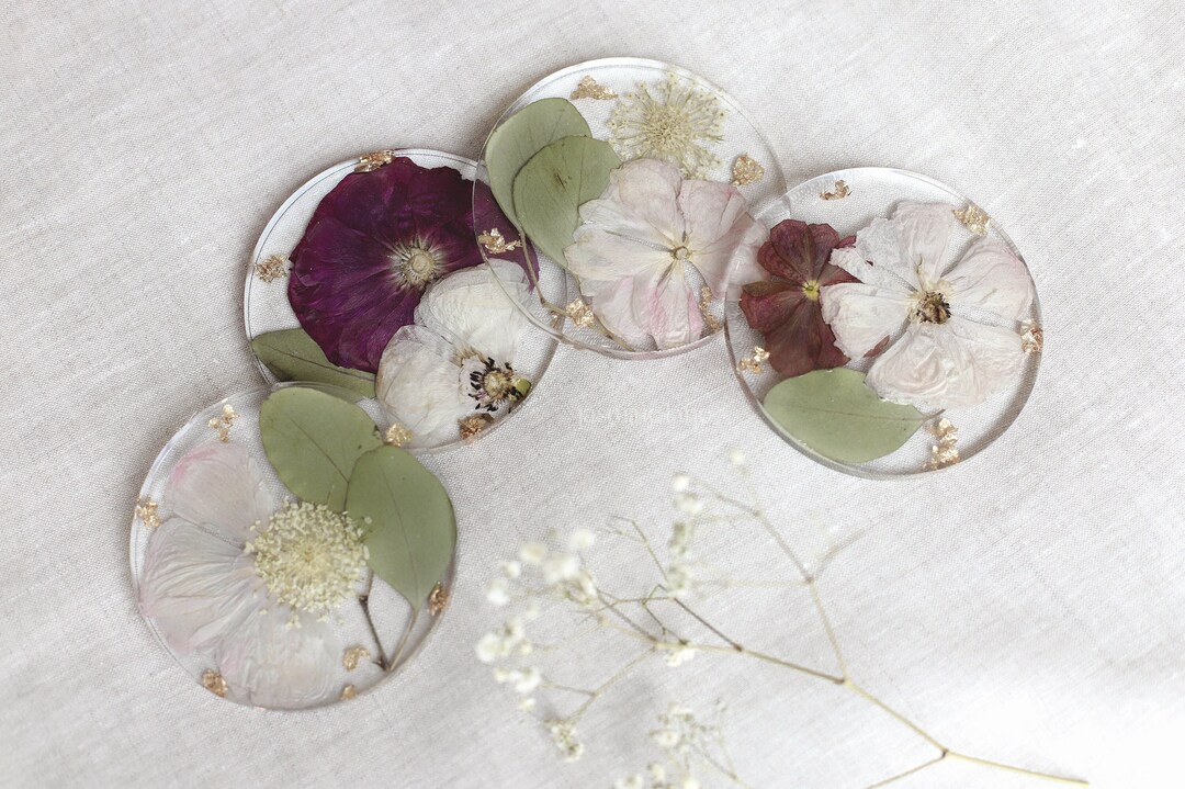 SET OF FOUR Spring Floral Coasters Summer Flowers Drinking Coasters ...