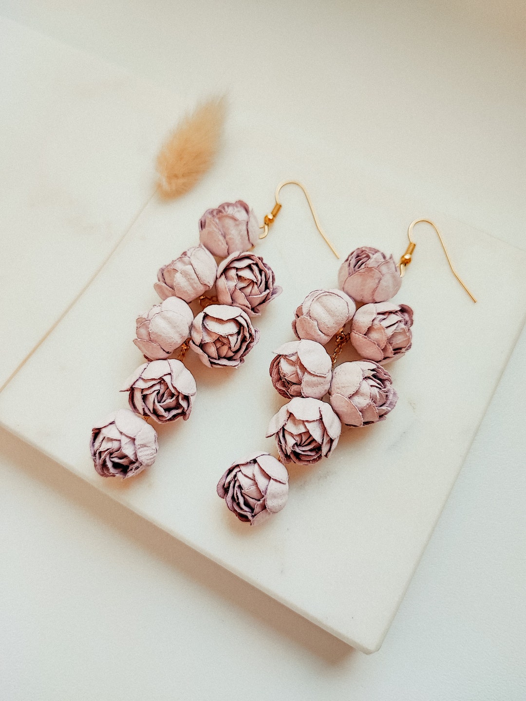 PAEONIA Peony Earrings, Hook Earrings, Minimalist, Gold, Statement ...