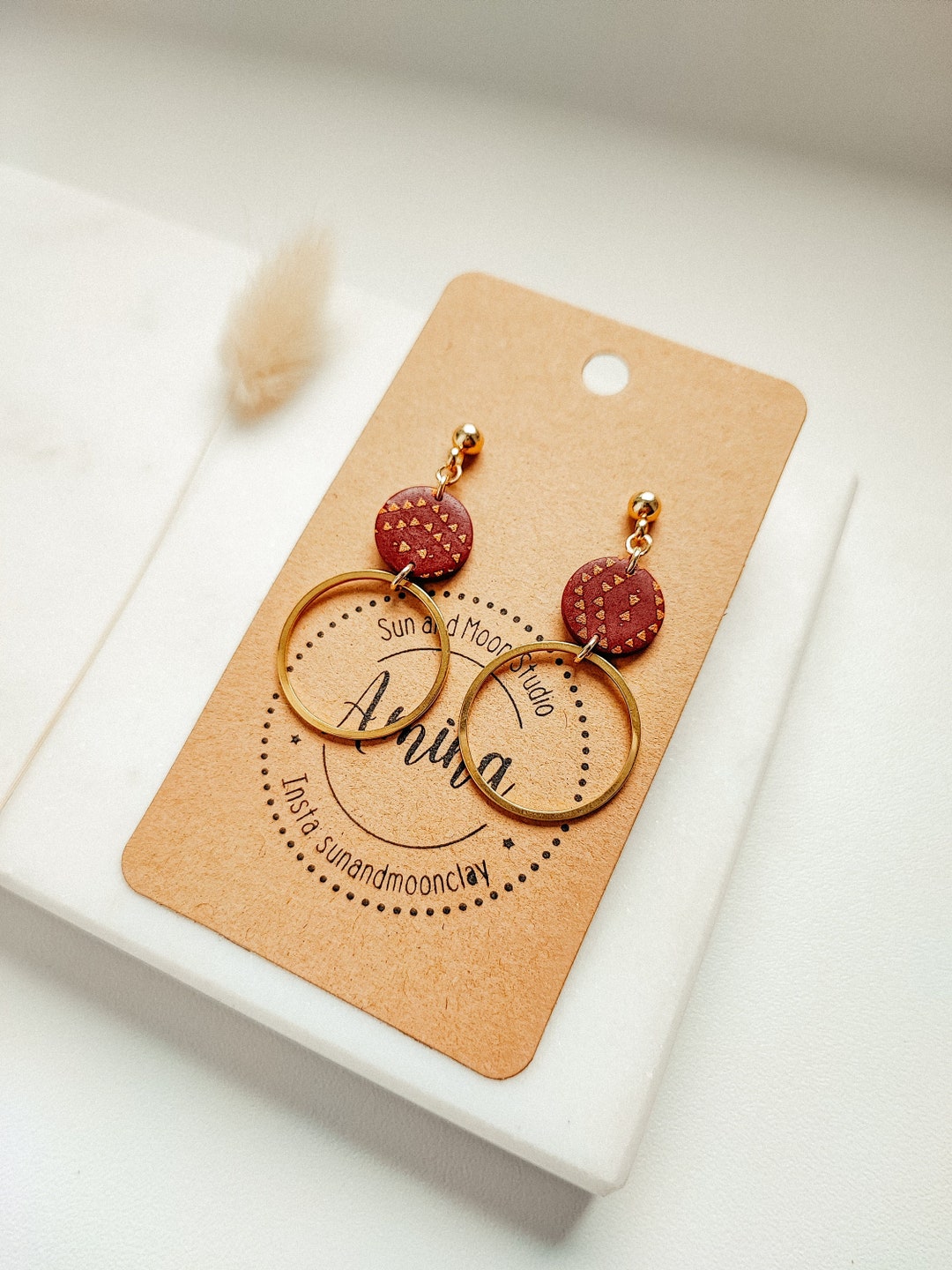 RED STELLA Gold Ball, Ball Studs, Polymer Clay Earrings, Plugs ...
