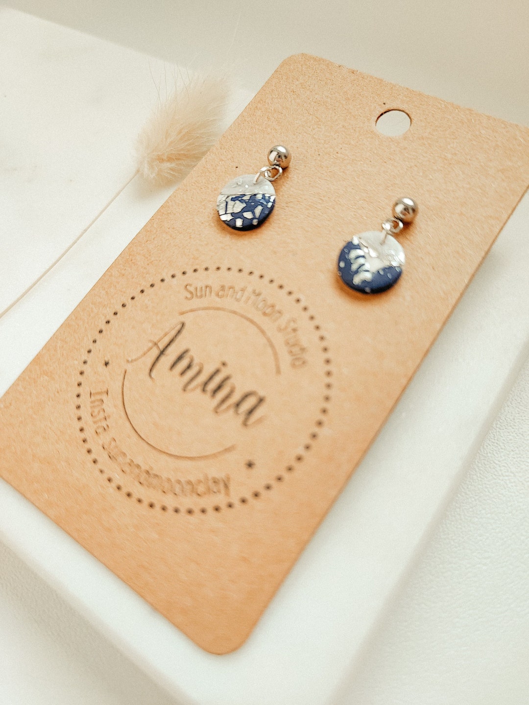 INDIGO COIN Polymer Clay Stud Earrings, Handmade, Hypoallergenic ...