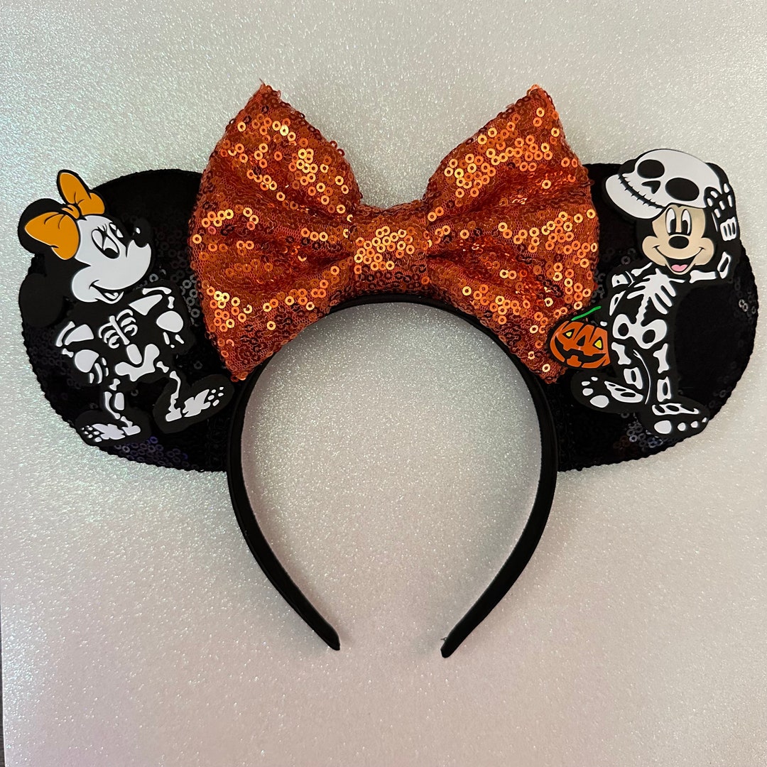 Mickey and Minnie Skeleton Halloween Ears | Halloween Ears | Mouse Ears ...