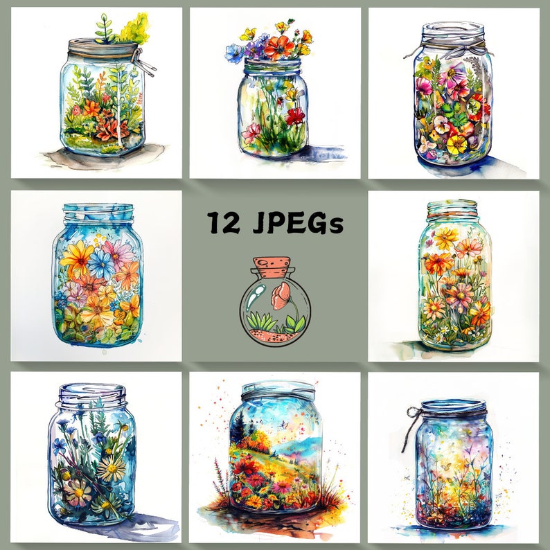 Life in a Jar Watercolor Clipart Collection, Set of 12 Jpegs ...