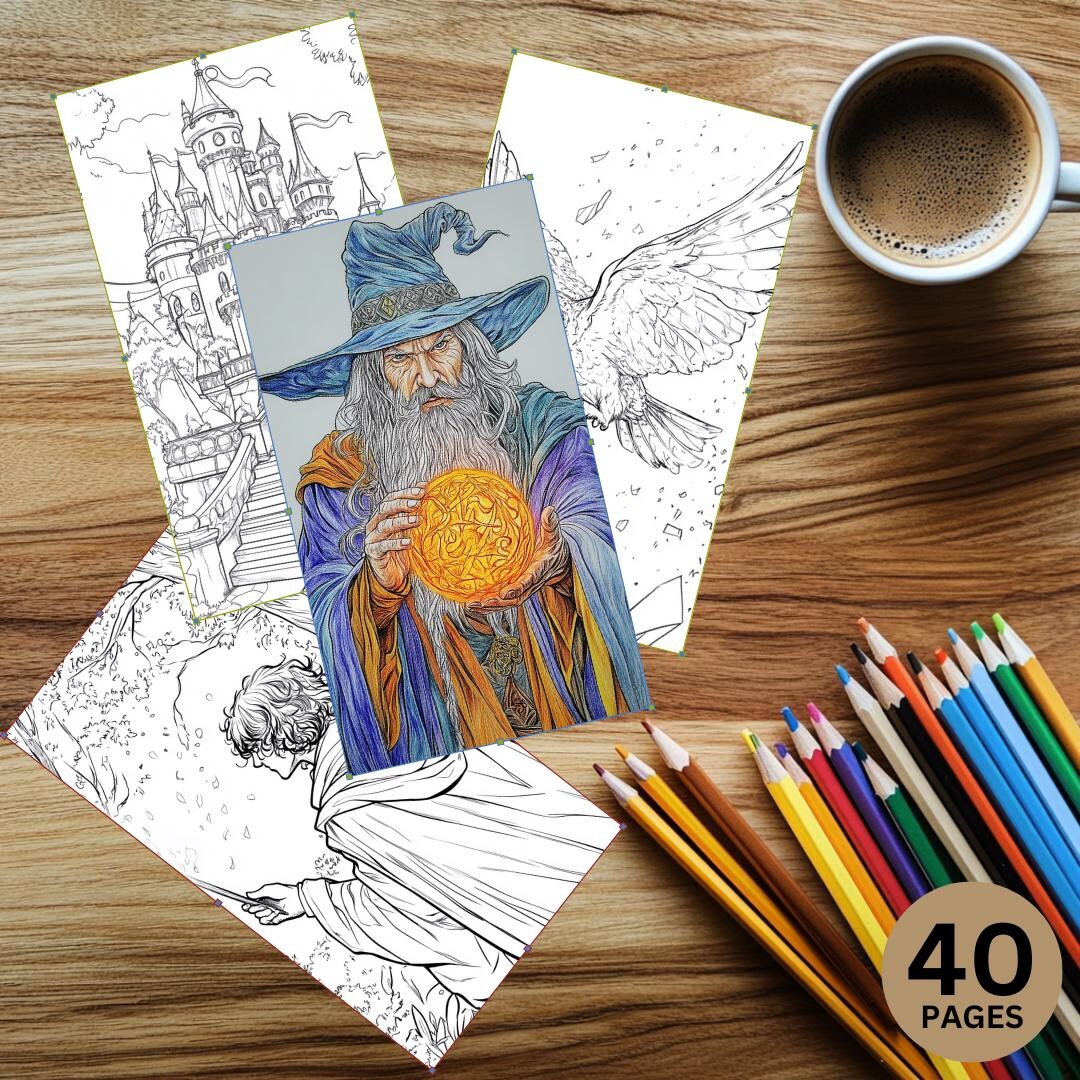 Magical Fantasy Coloring Book for Adults - Wizard, Mythical Creatures ...