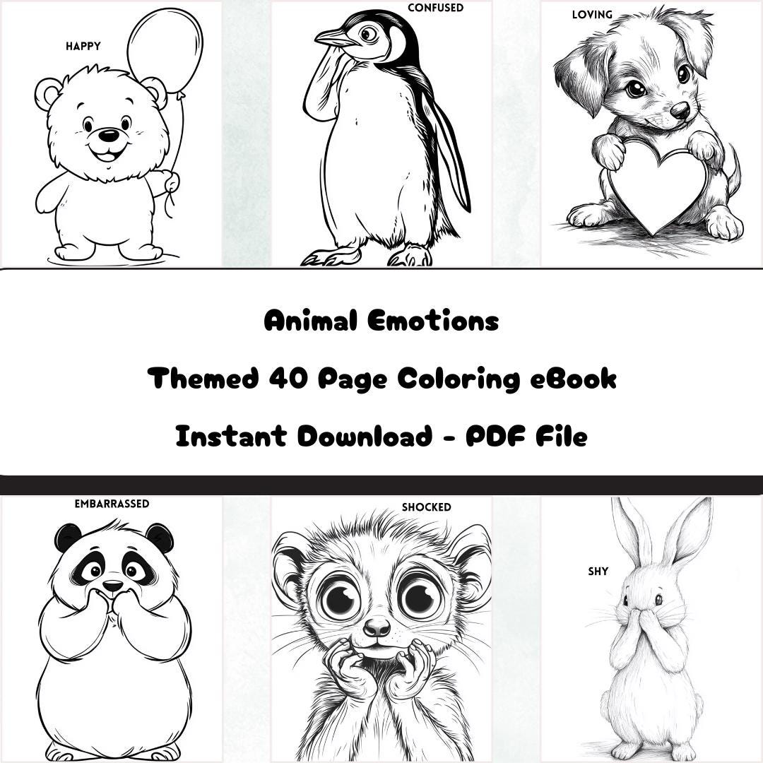 Animal Emotions Coloring Book for Kids | 40 Pages of Cute Animals ...