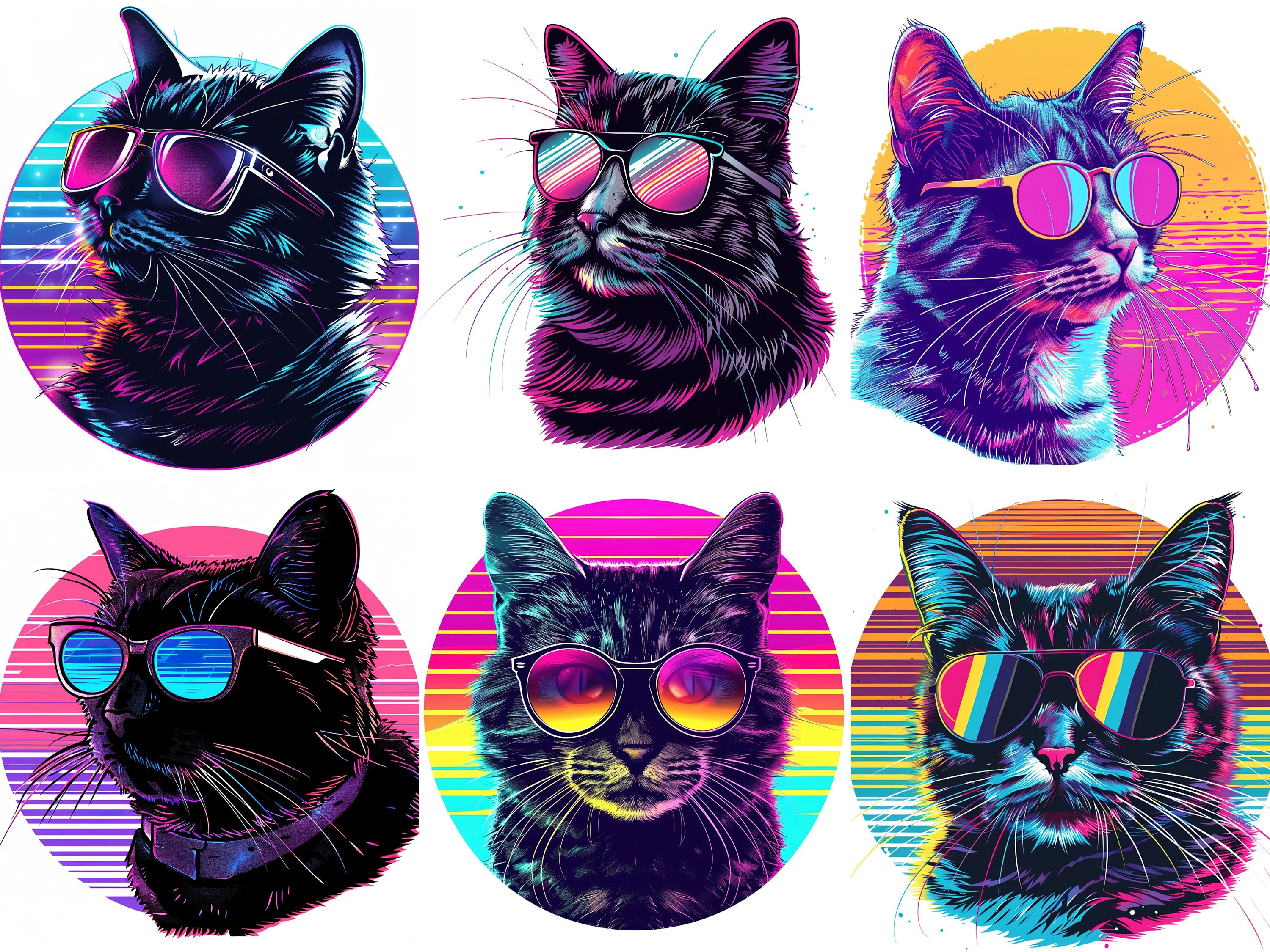 Cute Retrowave Cat Clip Art Collection, Set of 12 Jpegs, Commercial ...