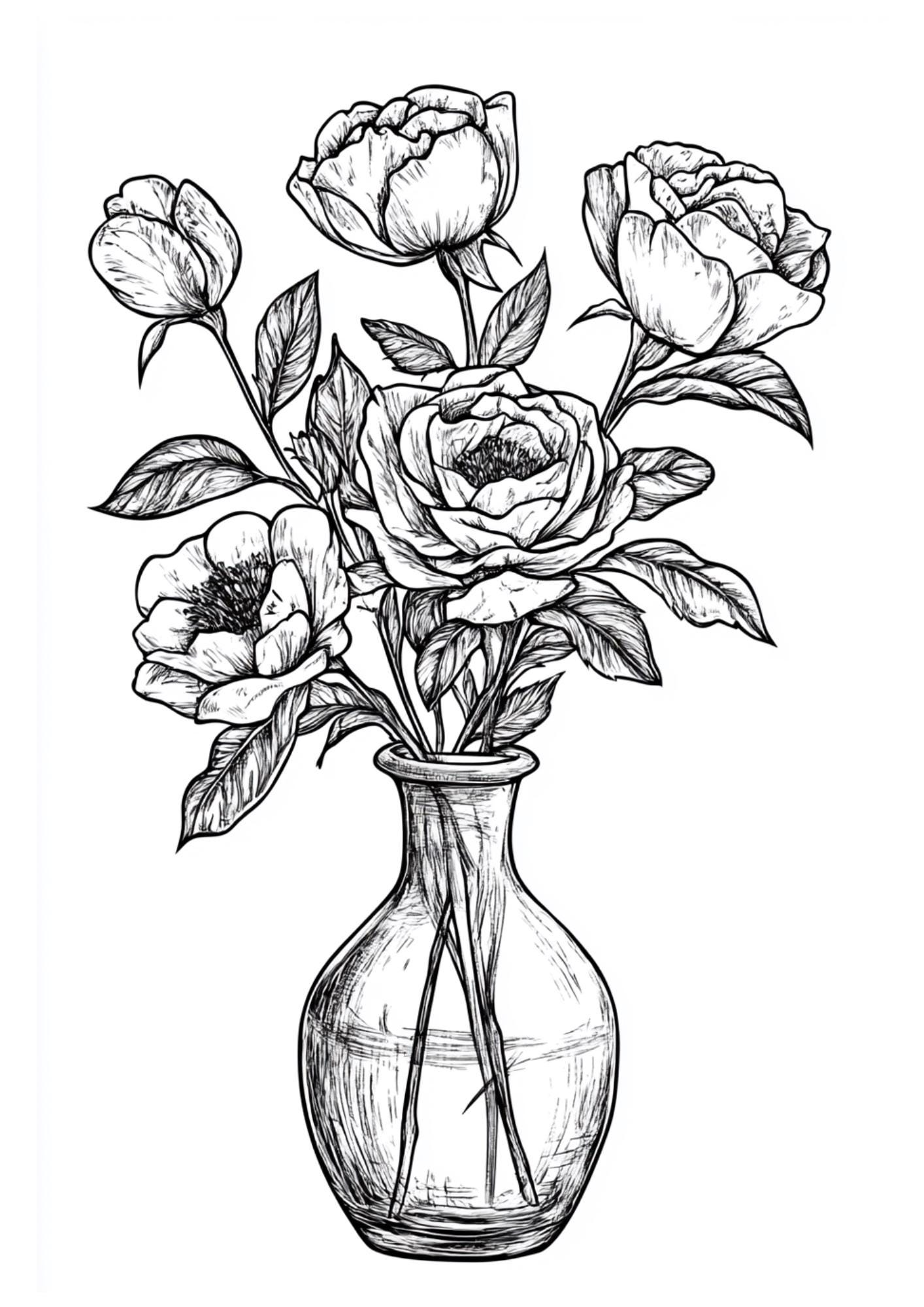 Flower Vase Coloring Page Collection, PDF File, Instant Download ...