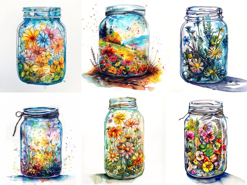 Life in a Jar Watercolor Clipart Collection, Set of 12 Jpegs ...
