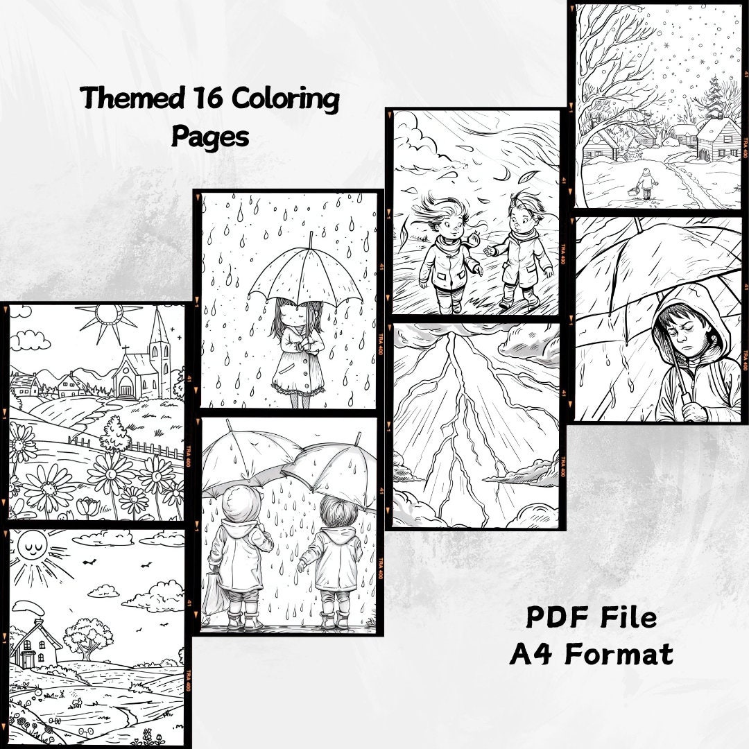 16 Weather Themed Coloring Page Bundle for Kids & Adults, Educational ...
