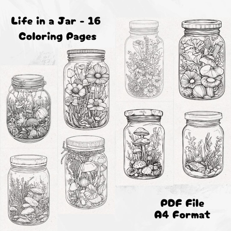 Life in a Jar - 16 Coloring Page Collection, PDF File, A4 Format ...