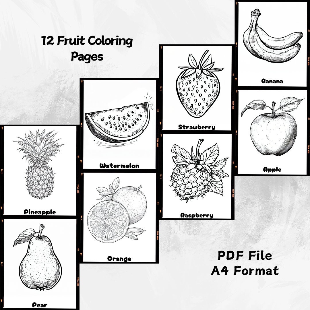 12 Fruit Coloring Pages for Kids, Educational, A4 Format, PDF File ...