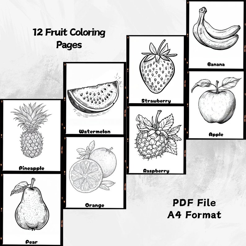 12 Fruit Coloring Pages for Kids, Educational, A4 Format, PDF File ...