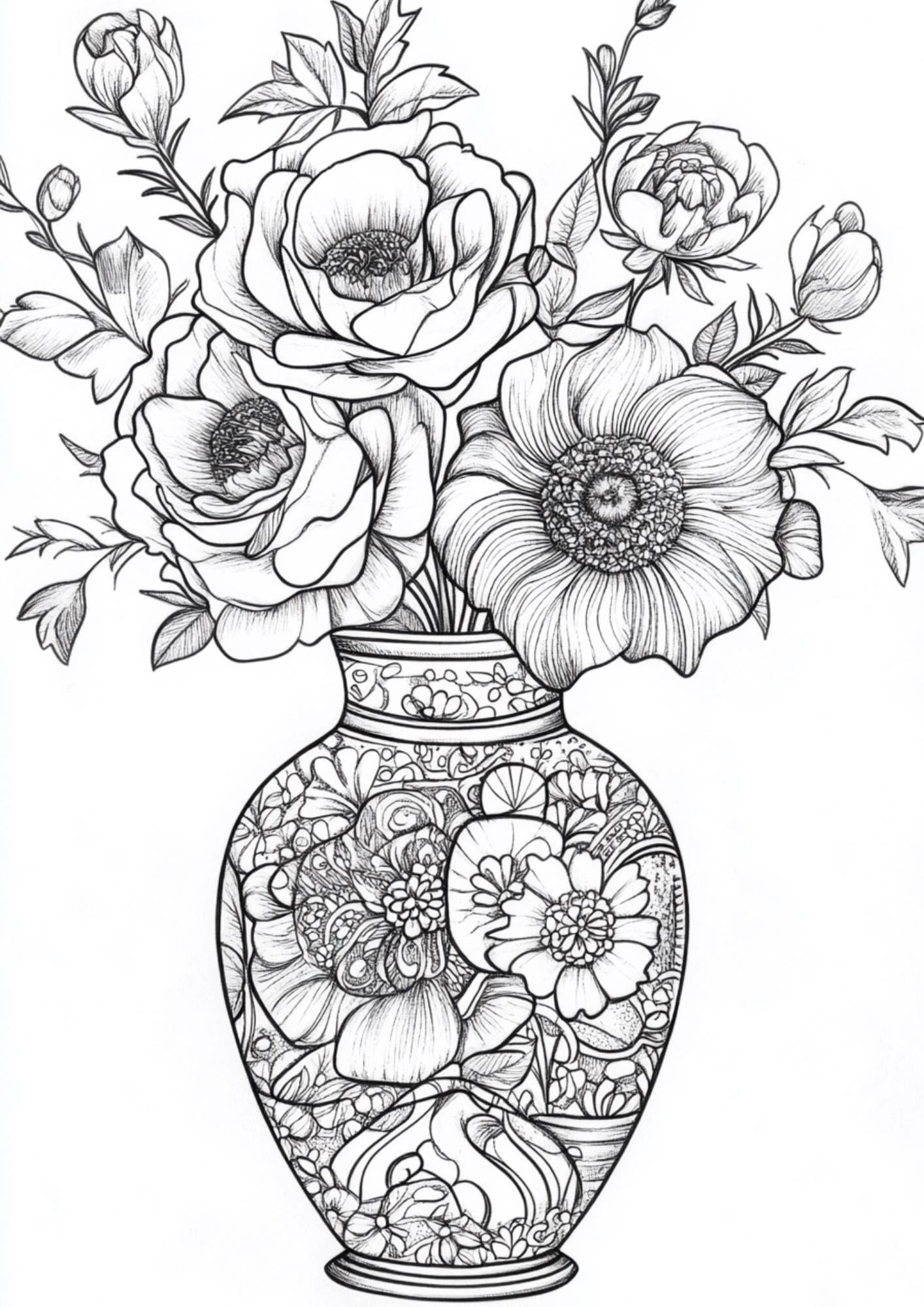 Flower Vase Coloring Page Collection, PDF File, Instant Download ...