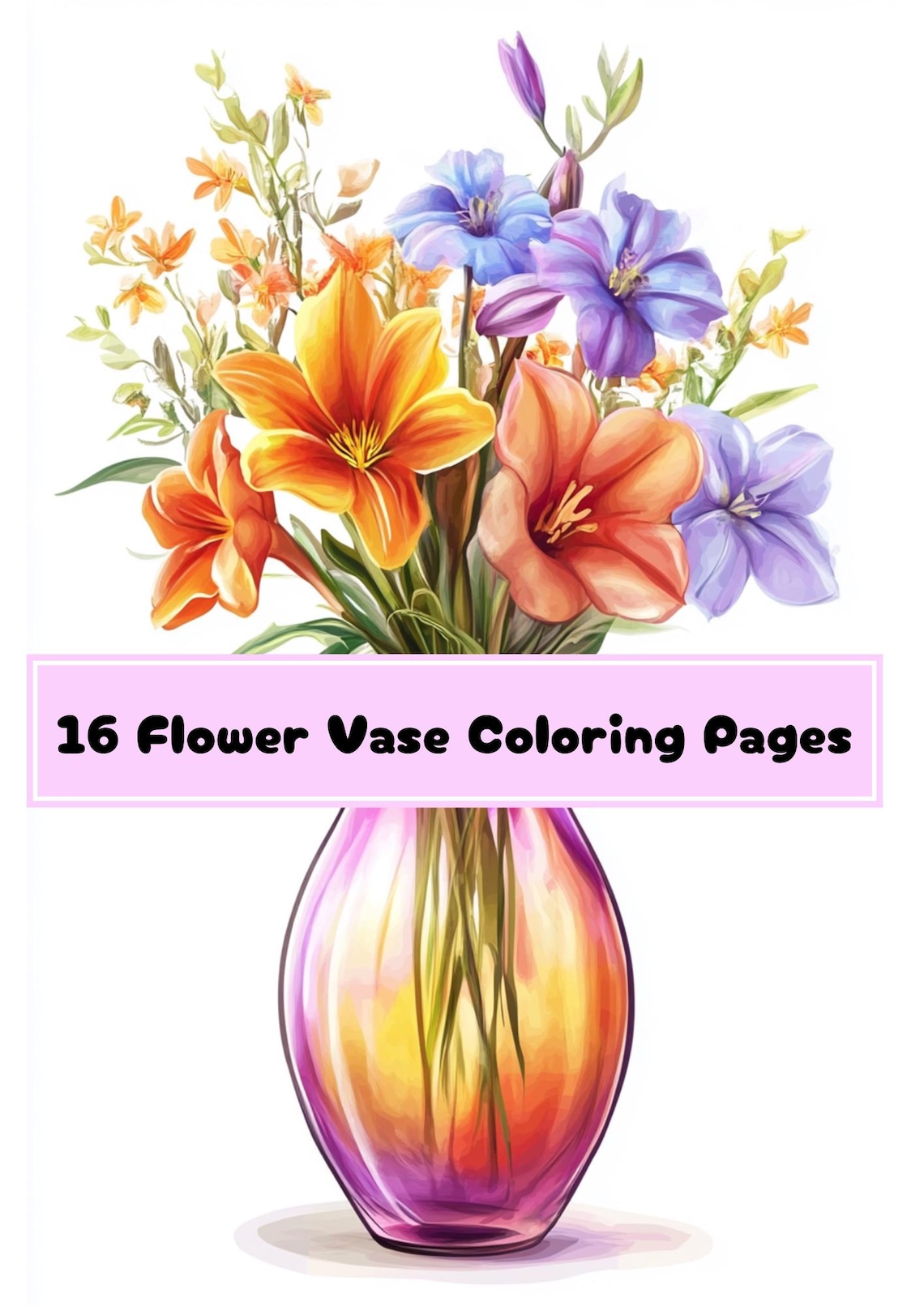 Flower Vase Coloring Page Collection, PDF File, Instant Download ...