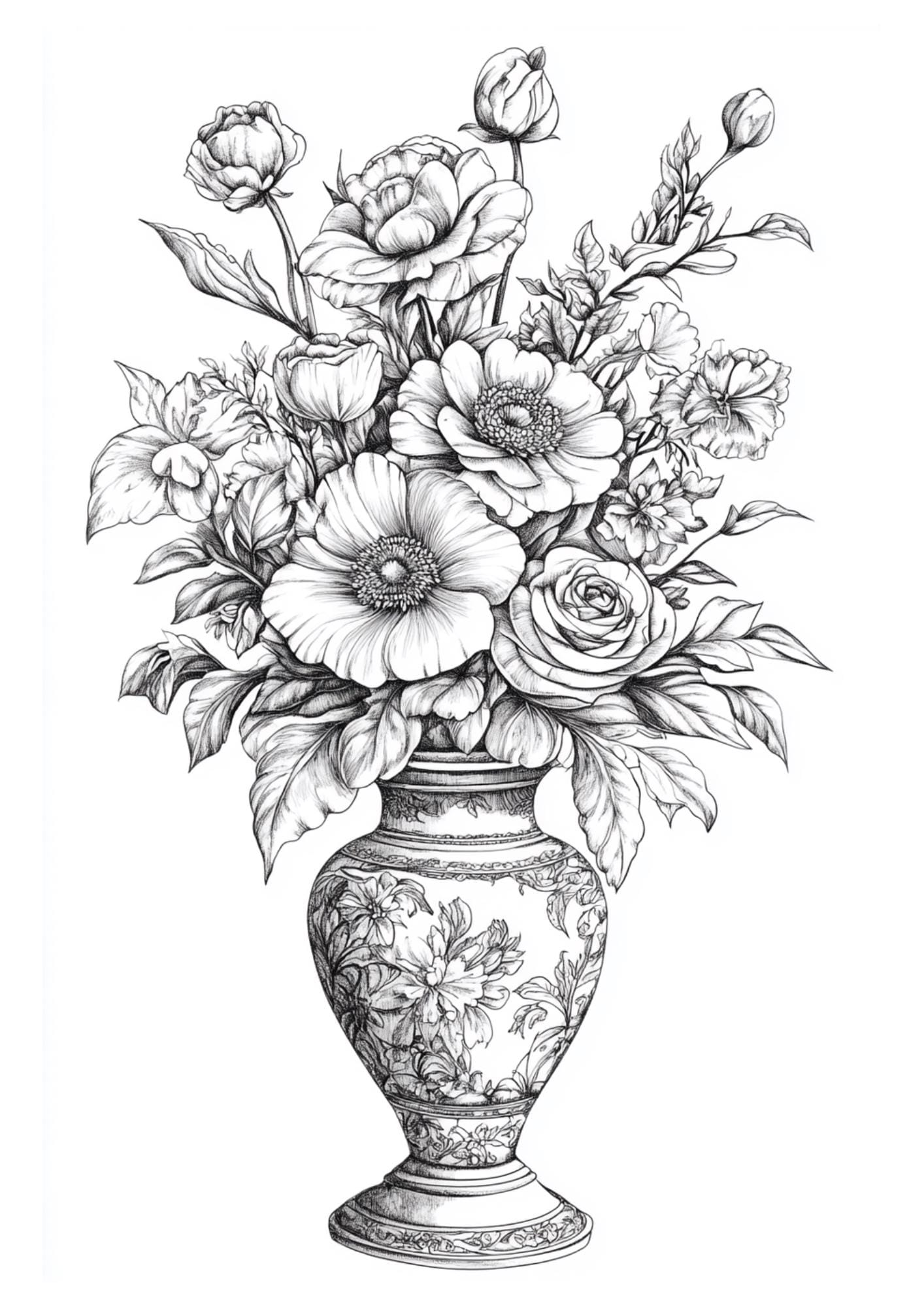 Flower Vase Coloring Page Collection, PDF File, Instant Download ...