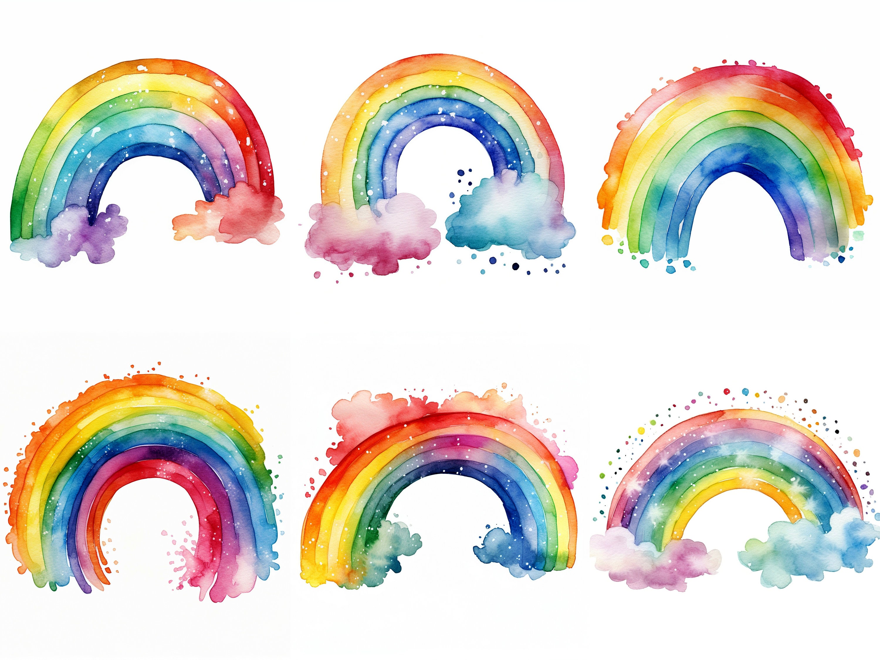 Watercolor Rainbows Collection, Set of 12 Jpegs, Commercial License ...