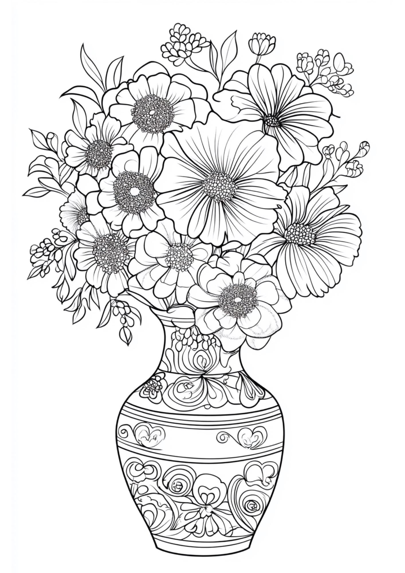Flower Vase Coloring Page Collection, PDF File, Instant Download ...