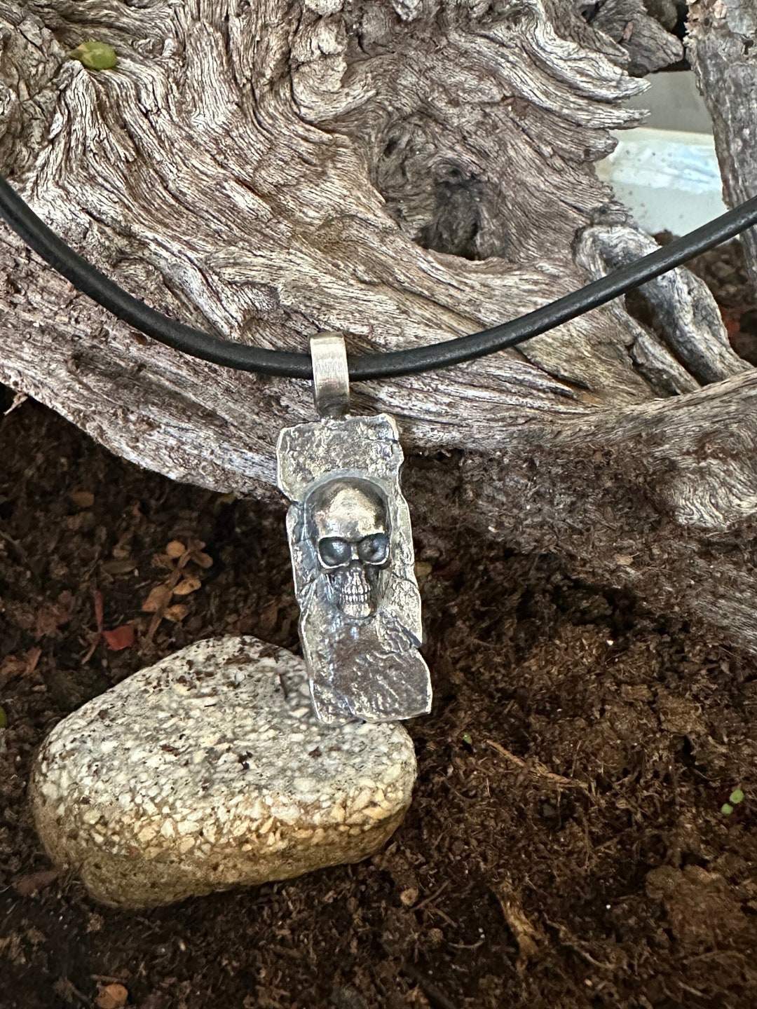 Mens Sterling Silver Skull Tag Necklace,cord Leather Necklace,gothic ...