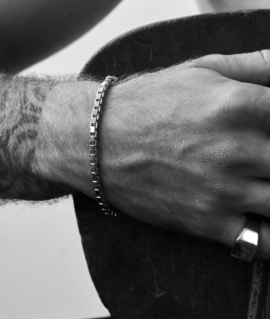 Mens Sterling Silver Box Link Bracelet,4mm - Etsy