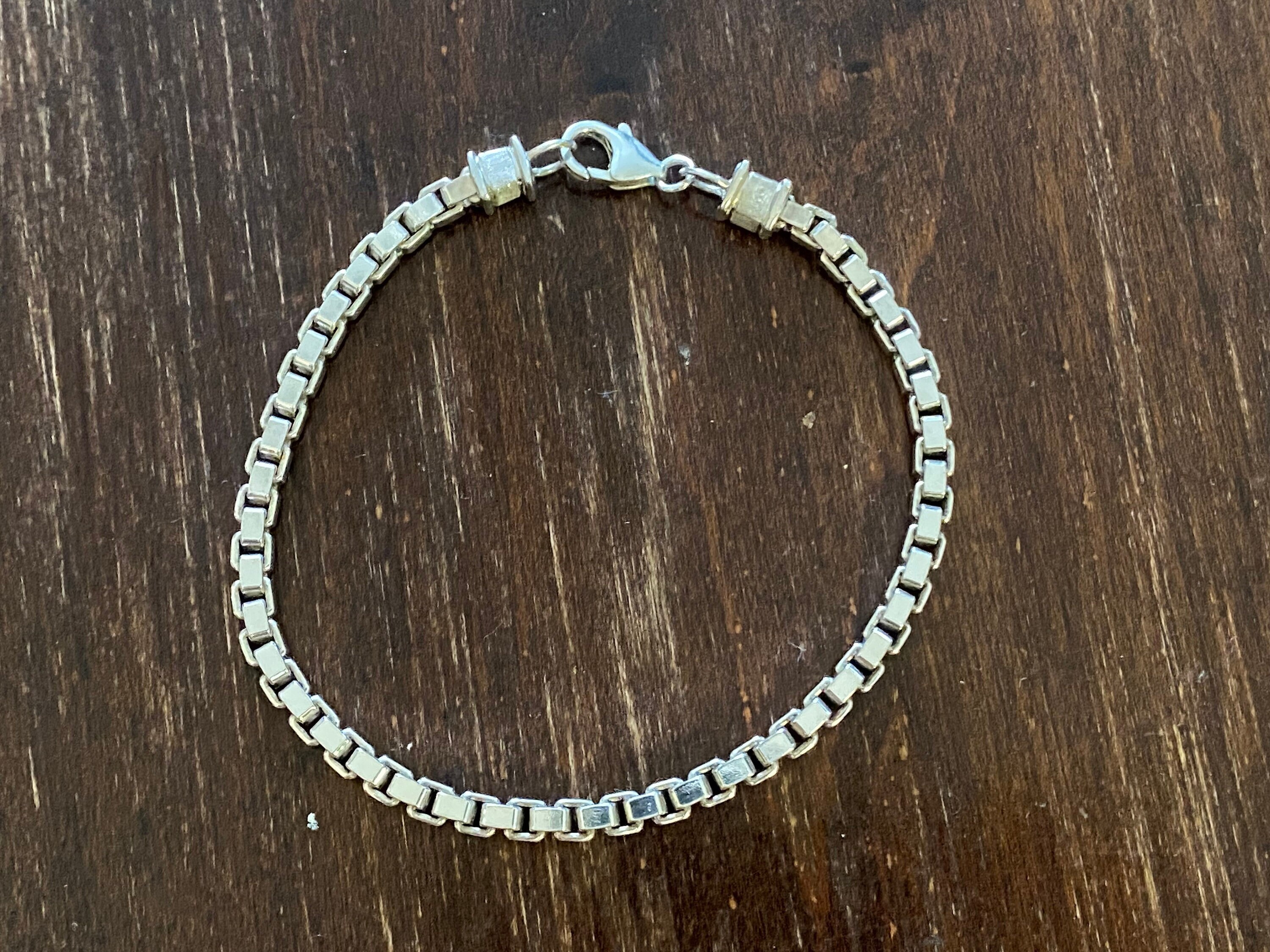 Mens Sterling Silver Box Link Bracelet,4mm - Etsy