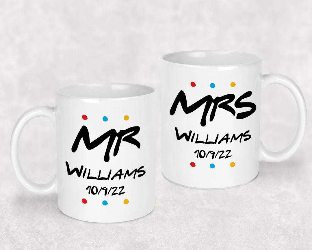 Friends Themed Mr and Mrs Mugs, Personalised Friends Themed Coffee Mugs ...
