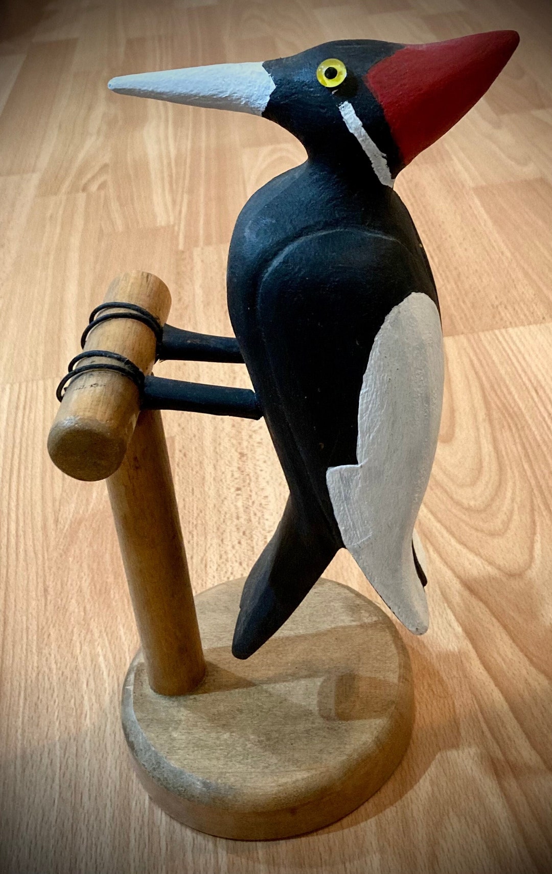 Hand-crafted Carved Wood Pileated Woodpecker on Perch - Etsy