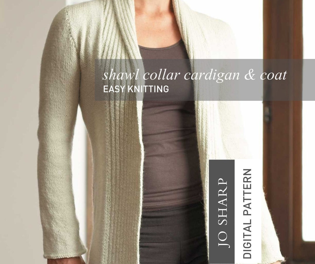 Shawl Collar Knitting Pattern 019 Shawl Collar Cardigan Digital Pattern Knitting Patterns for ...