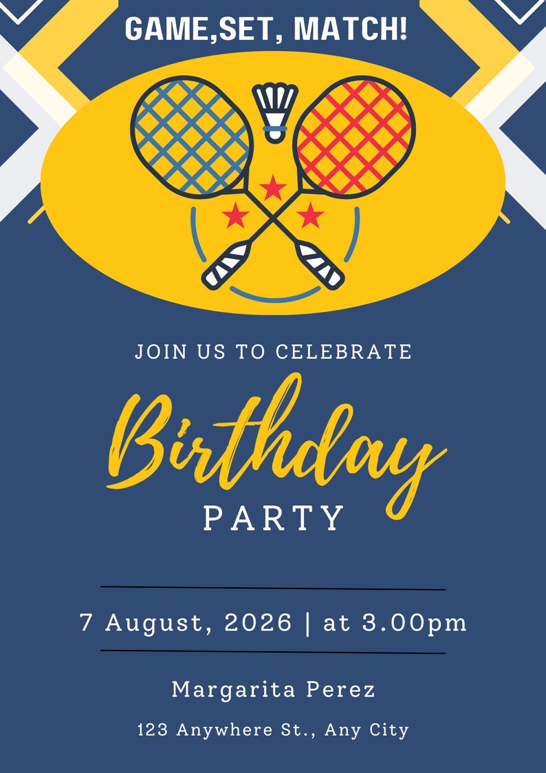 Badminton Digital Birthday Invitation Card - Etsy