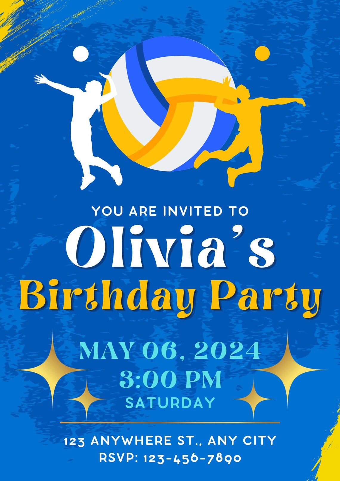 Volleyball Digital Birthday Invitation Card Template - Etsy
