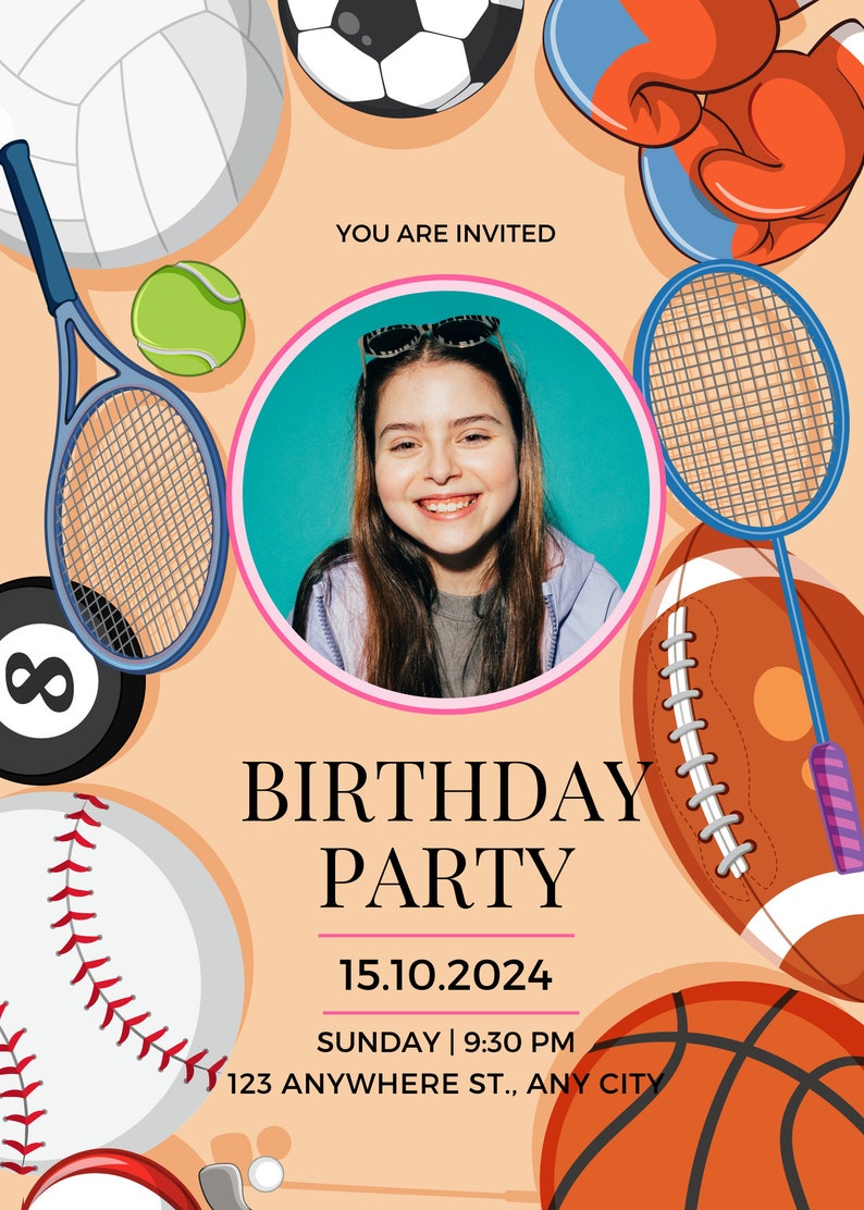 Digital Sports Birthday Invitation Card | Customizable Athlete Party ...