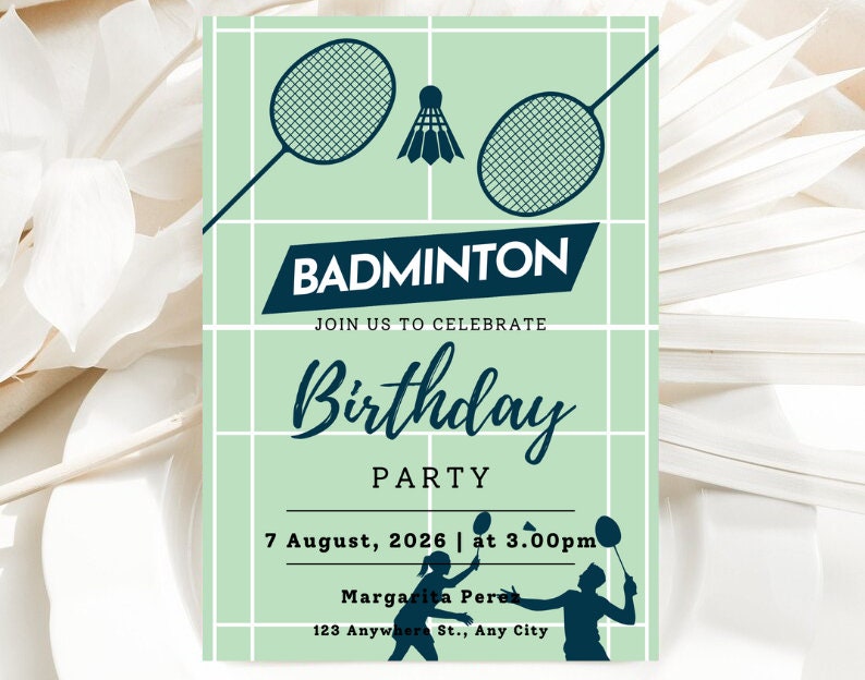 Badminton Digital Birthday Invitation Card Template - Etsy