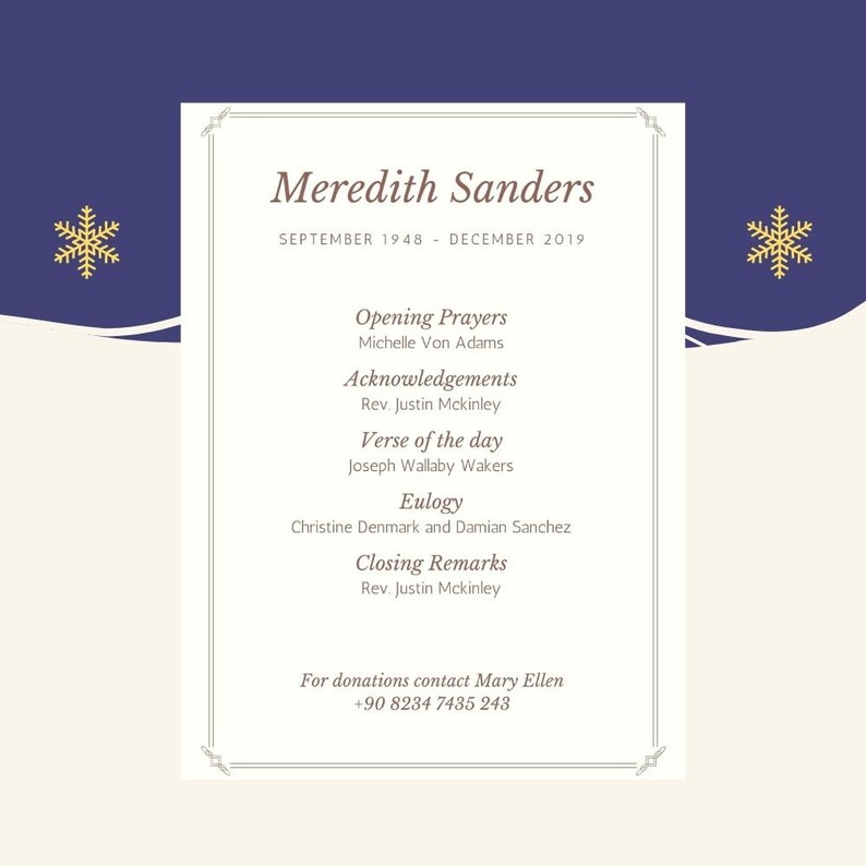 CEREMONY PROGRAM FUNERAL Program Meredith Sanders - Etsy