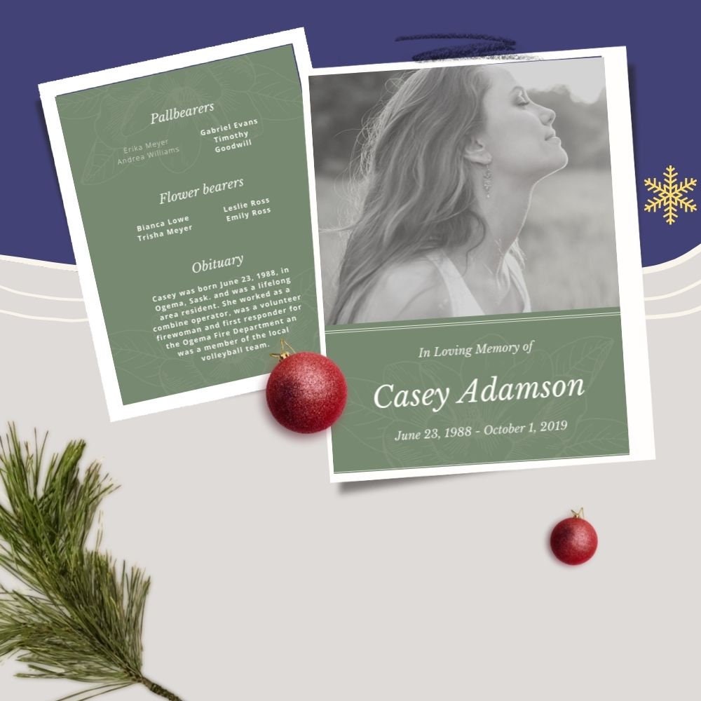 OBITUARY PROGRAM, FEMALE Funeral, in Loving Memory of Casey Adamson ...
