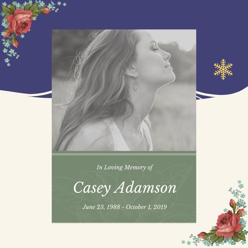 OBITUARY PROGRAM, FEMALE Funeral, in Loving Memory of Casey Adamson ...