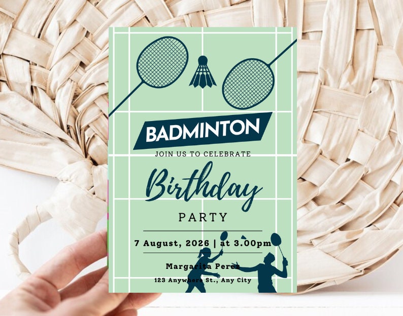 Badminton Digital Birthday Invitation Card Template - Etsy