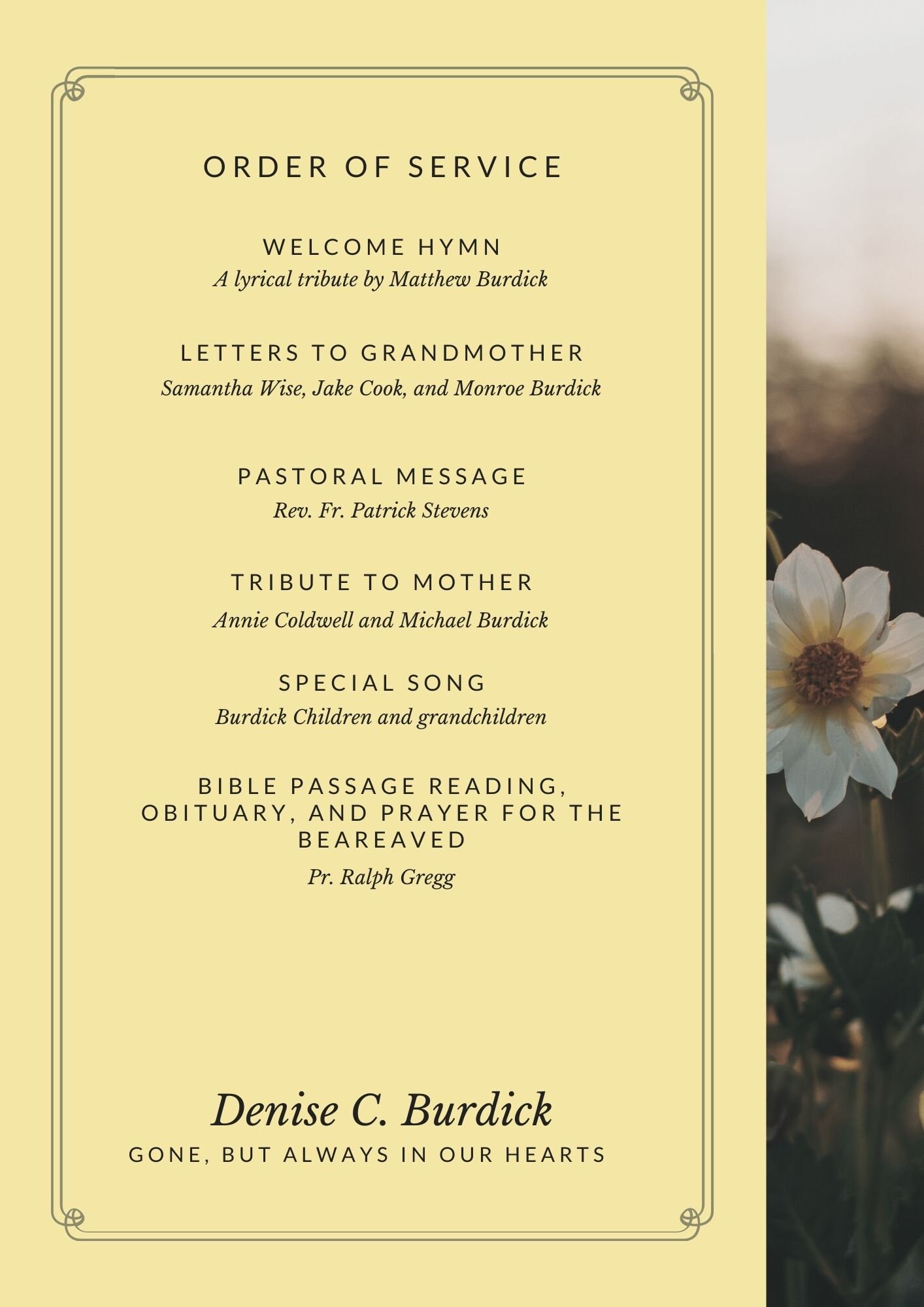 FUNERAL STATIONERY, OBITUARY Program, Memorial Printable Order of ...