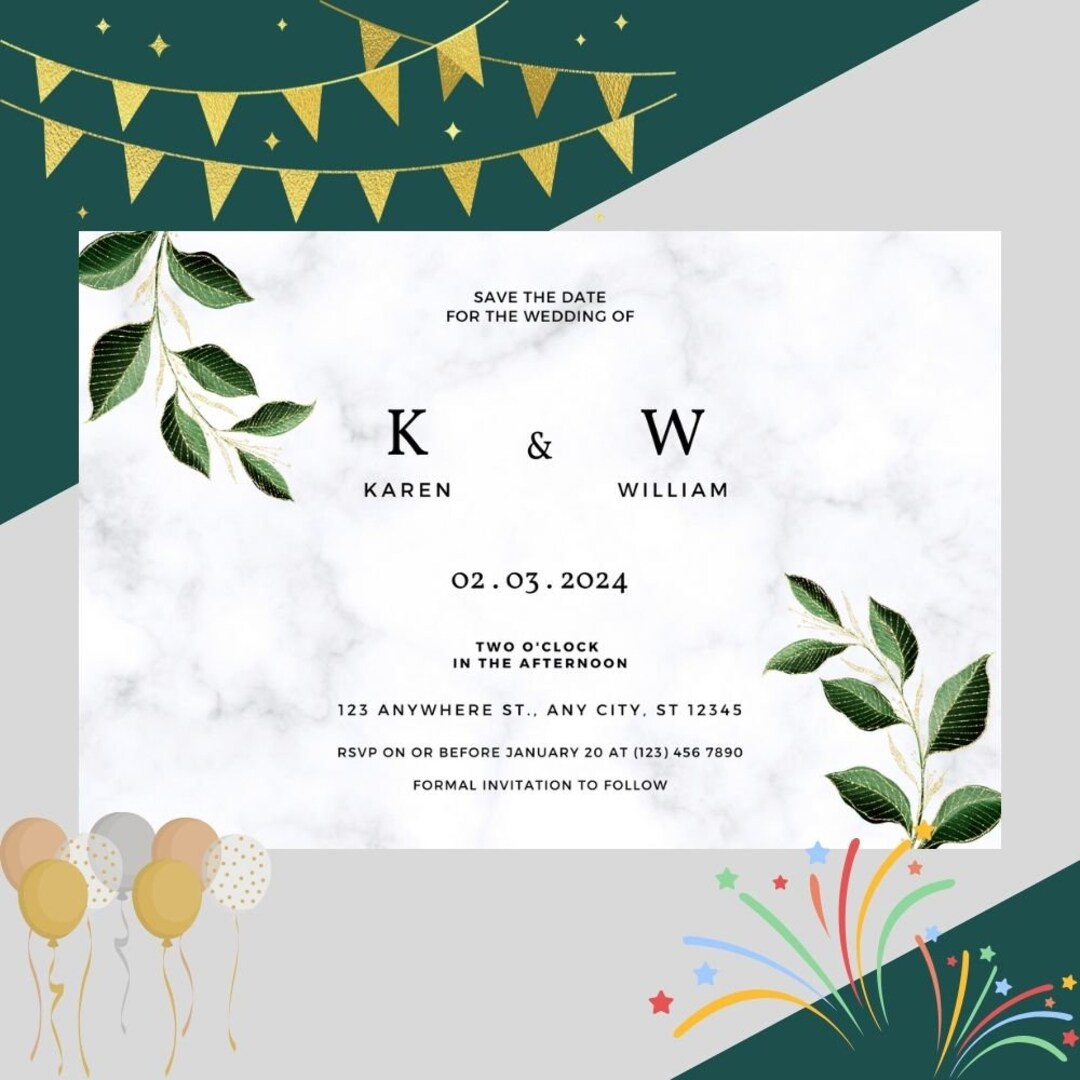 WEDDING INVITATION, BOTANICAL Invitation, Digital Downloadable Wedding ...