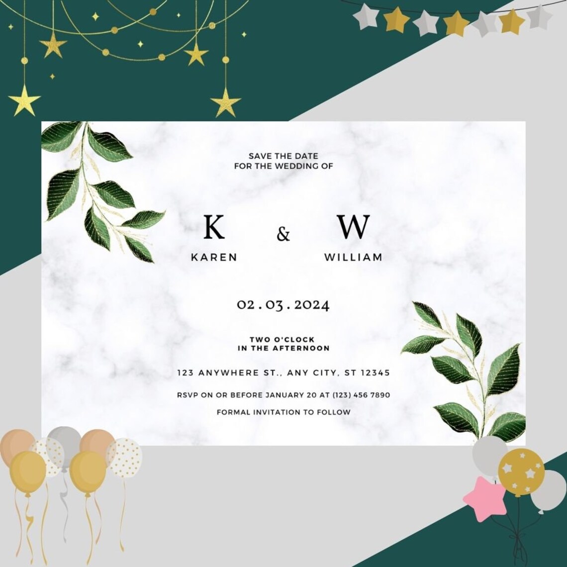 WEDDING INVITATION, BOTANICAL Invitation, Digital Downloadable Wedding ...
