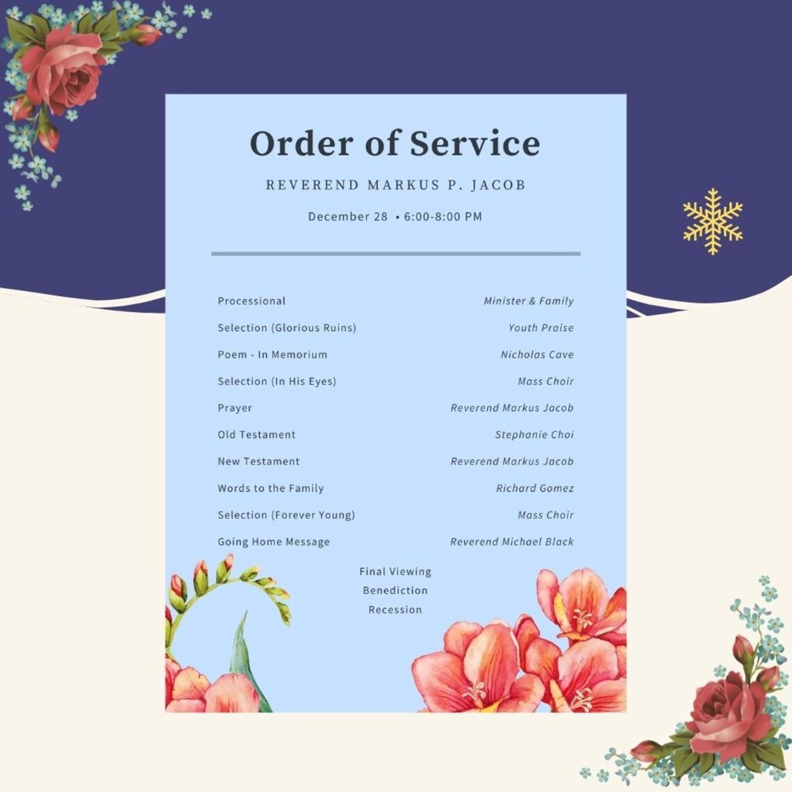 CEREMONY PROGRAM FUNERAL Template Digital Downloadable Order - Etsy