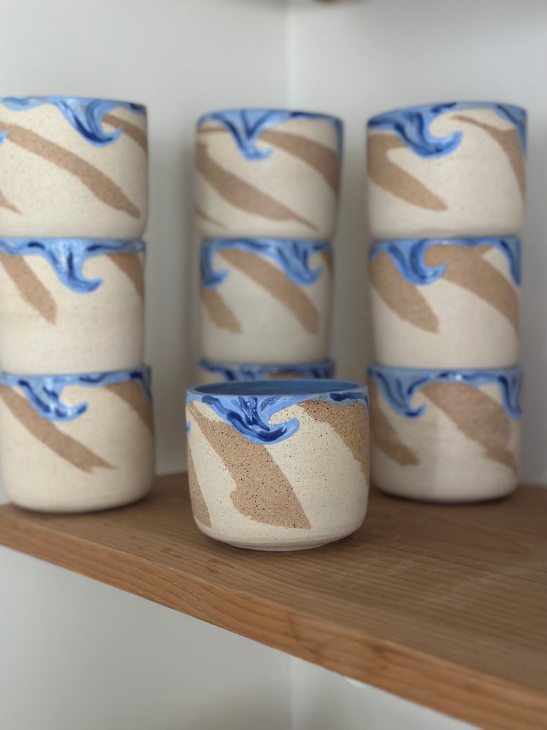 Wave Cups / Beach Swirled Small Tumblers / Handmade Pottery and ...