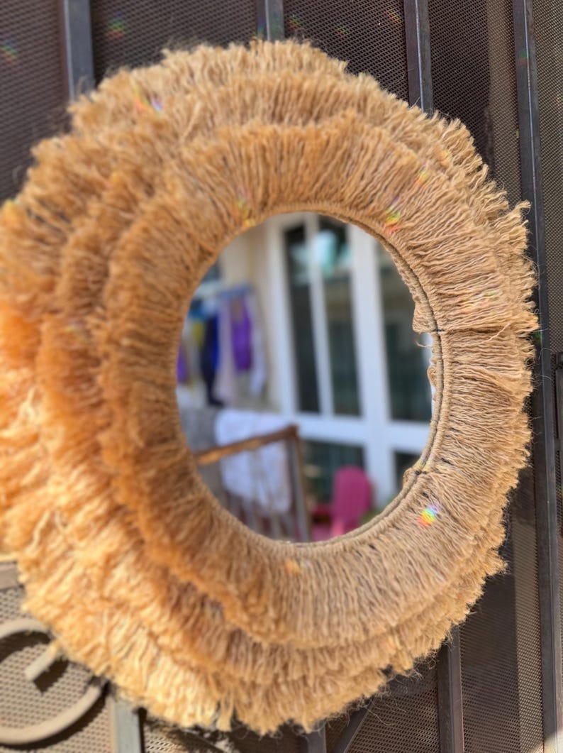 Boho Jute Wall Mirror – Round Handmade Natural Fiber Mirror for Home ...