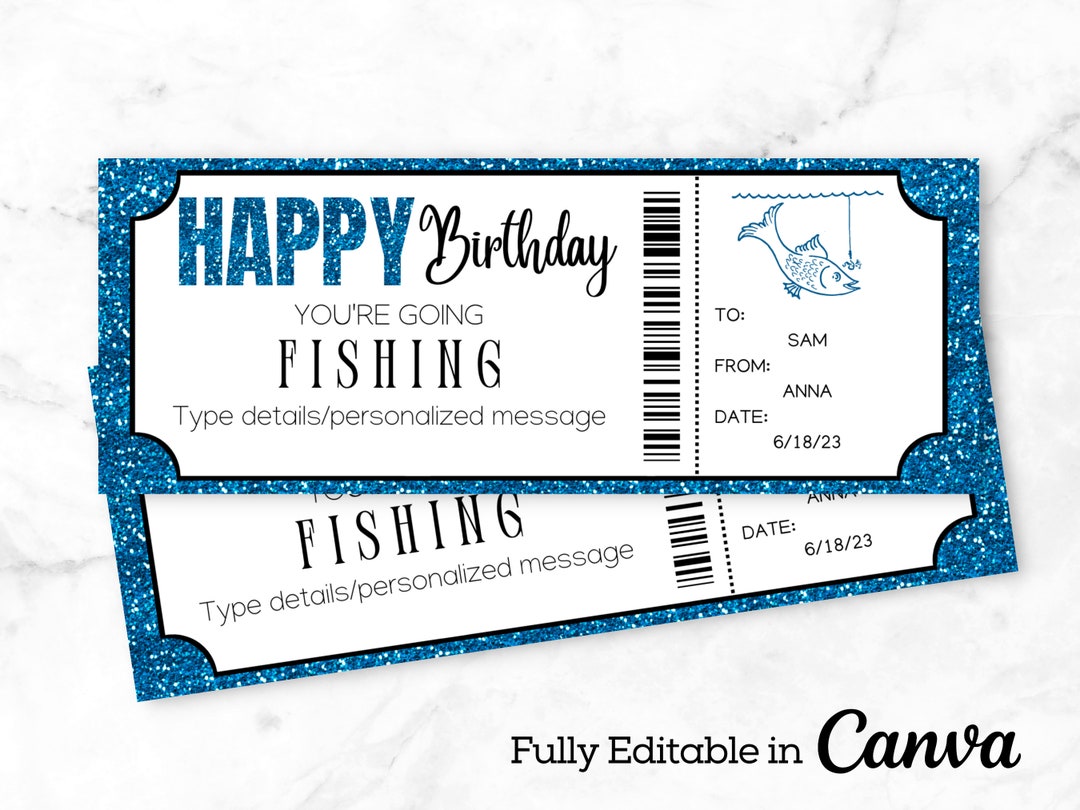 Fishing Birthday Gift Voucher Pass | Fishing Trip Certificate Ticket ...