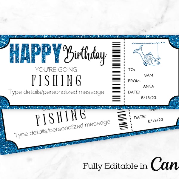 Fishing Birthday Gift Pass Ticket Voucher Certificate Printable ...