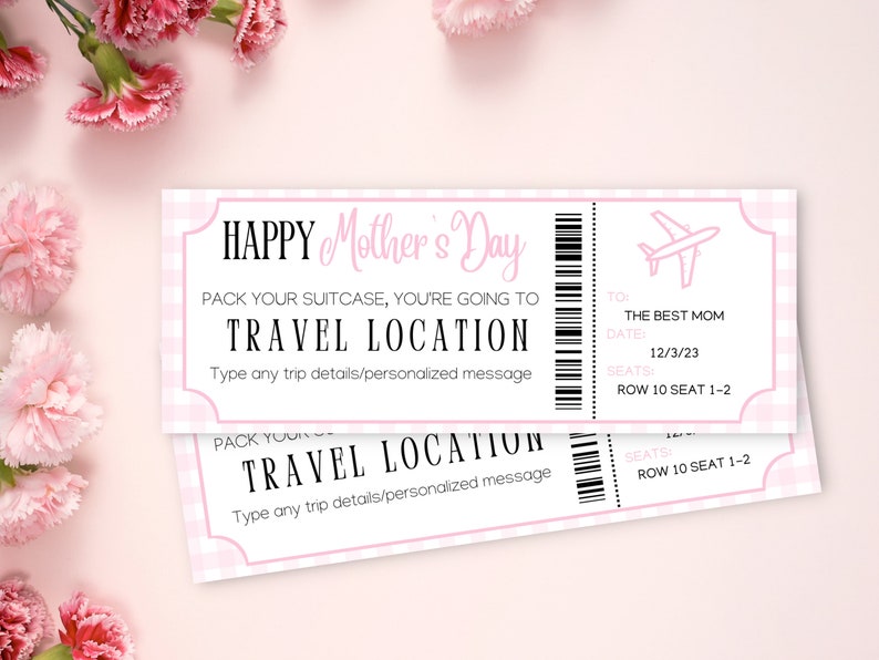Mothers Day Pink Surprise Trip Ticket | Airplane Ticket | Boarding Pass ...